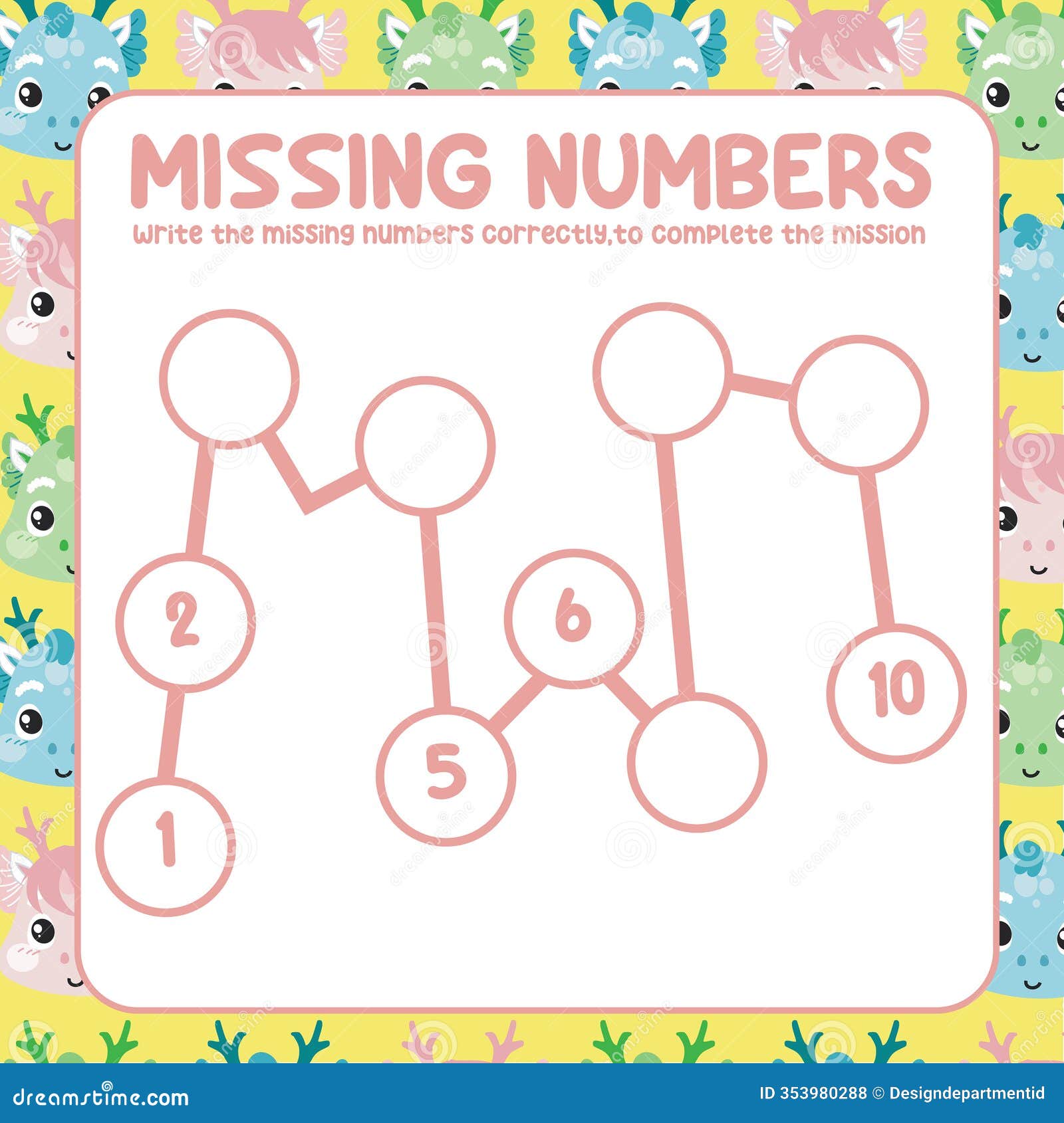 Missing Numbers Worksheet. Write the Answer Correctly Stock ...