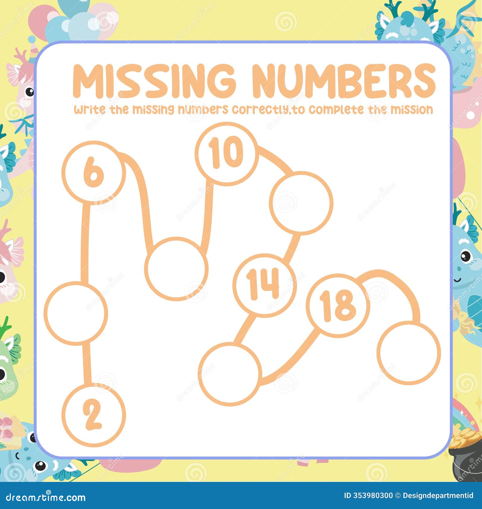 Missing Numbers Worksheet. Write the Answer Correctly Stock ...