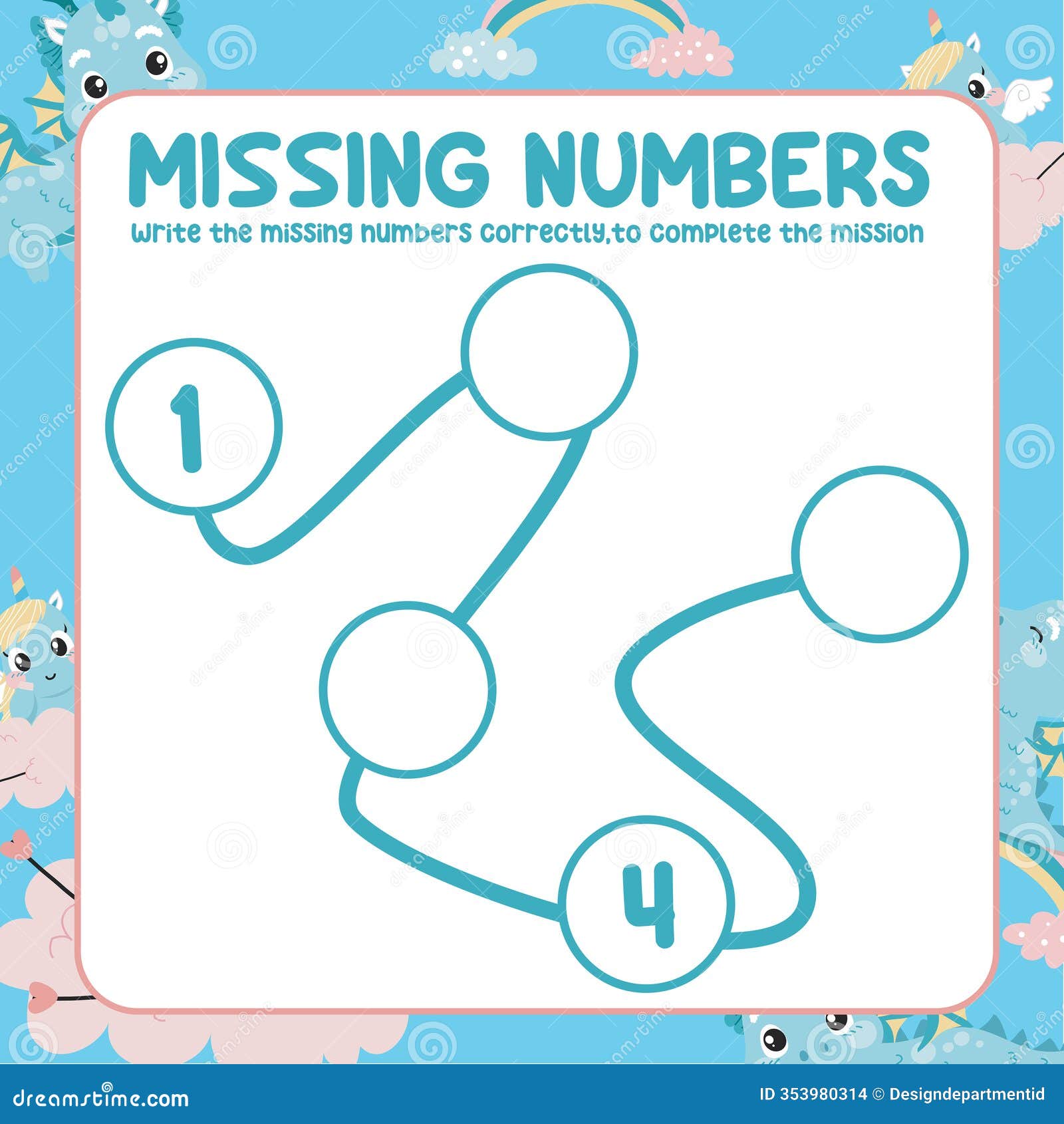 Missing Numbers Worksheet. Write the Answer Correctly Stock ...