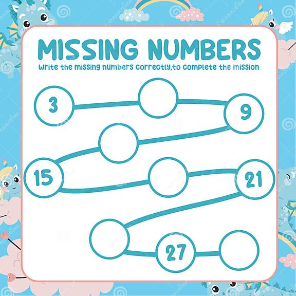 Missing Numbers Worksheet. Write the Answer Correctly Stock ...