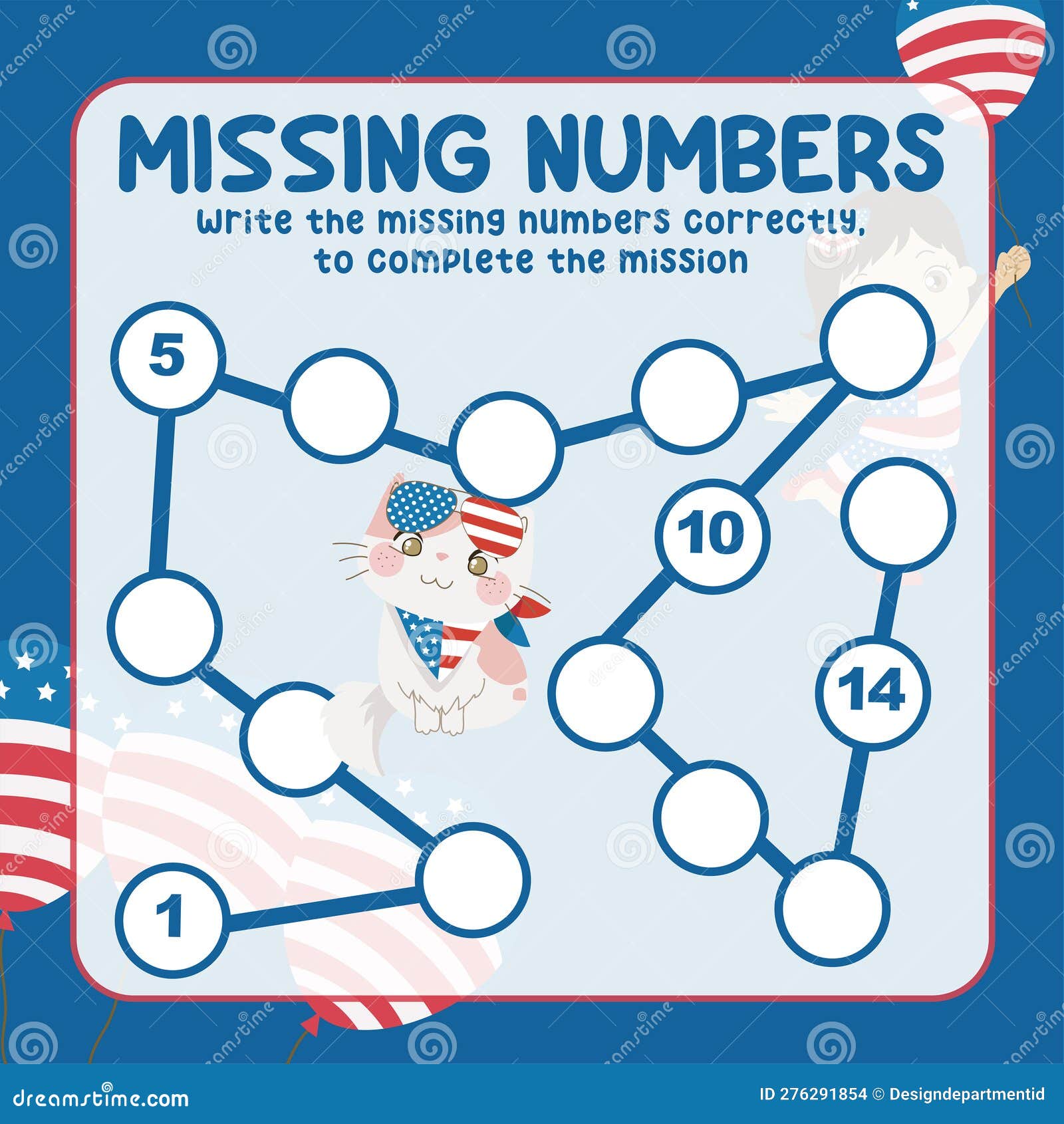 Missing Numbers Worksheet. Write the Answer Correctly Stock Vector ...