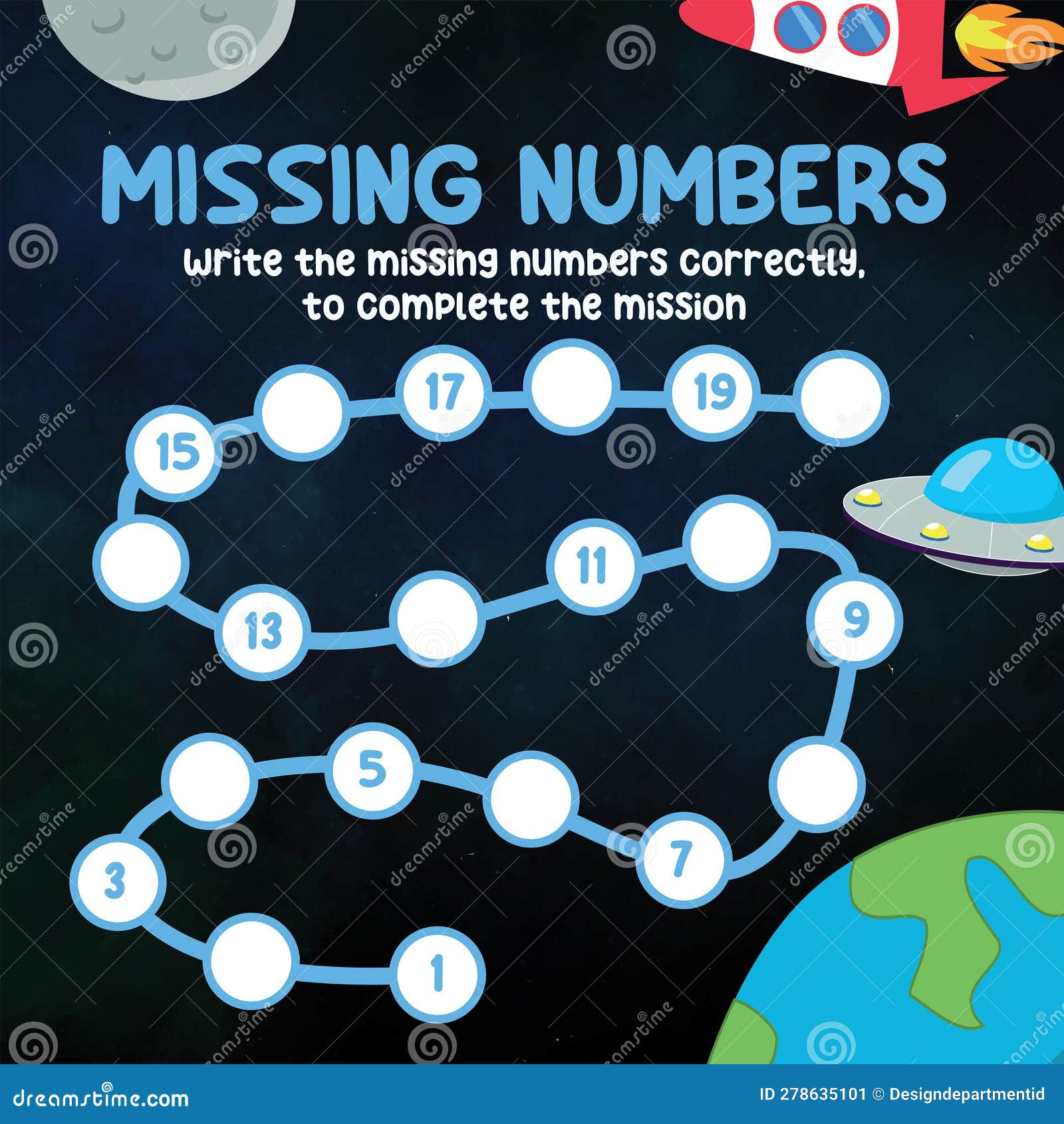 Missing Numbers Worksheet. Write the Answer Correctly. Stock Vector ...