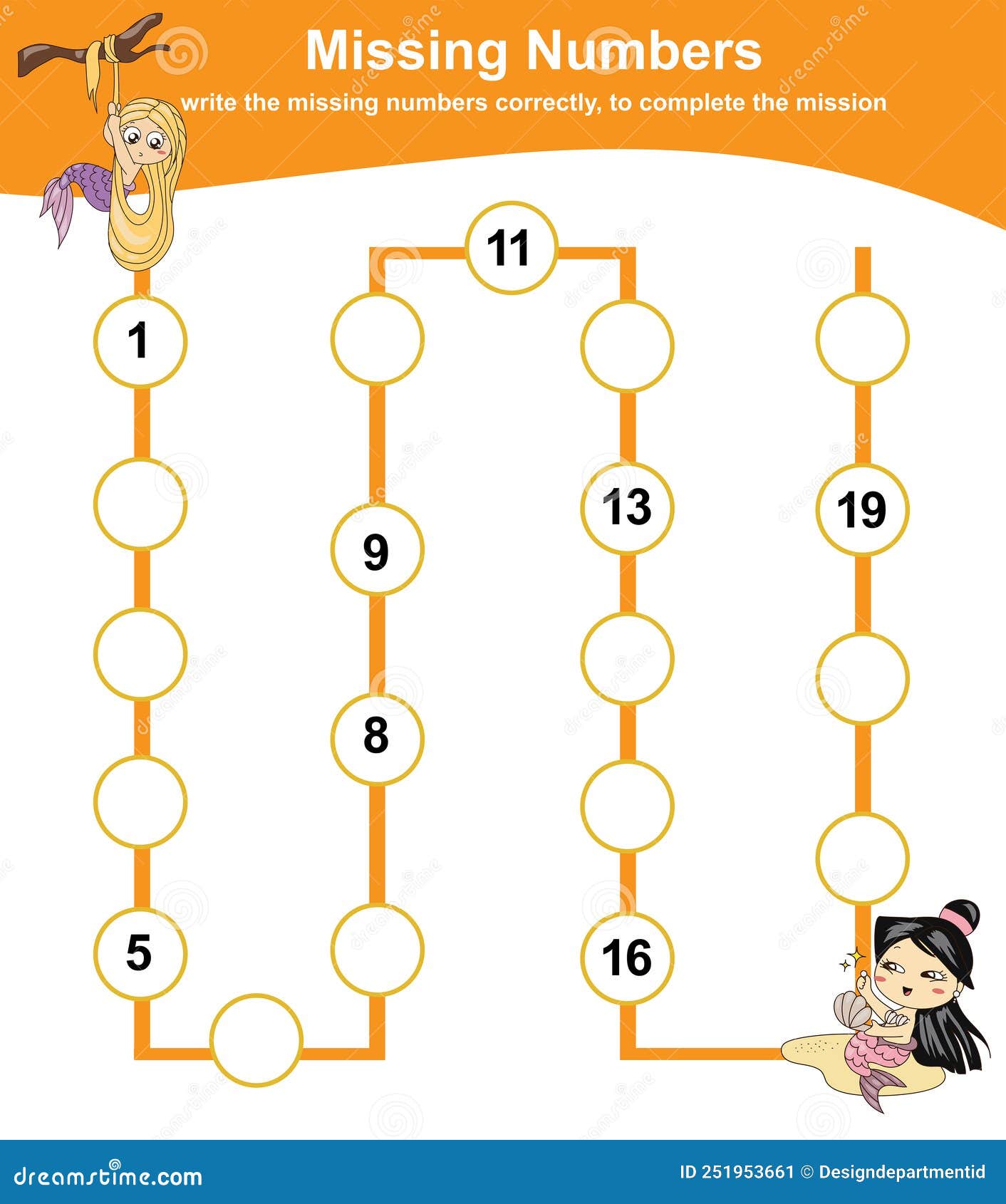 Missing Numbers Worksheet stock vector. Illustration of activities ...