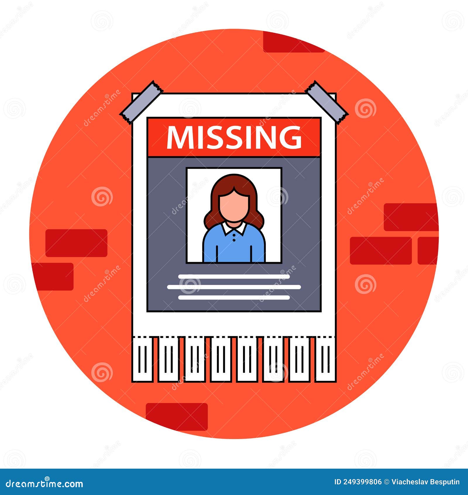 Missing Person Announcement. Flyer Hanging on a Brick Wall Stock Vector ...