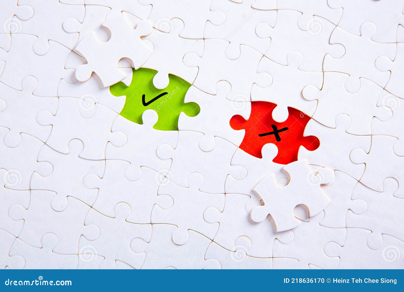 Missing Puzzle Pieces with Check Mark and Cross Symbols. Approve or ...