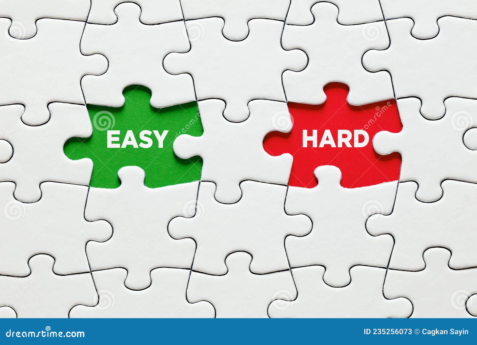 Missing Puzzle Pieces with the Words Easy Versus Hard. To Make a Choice ...