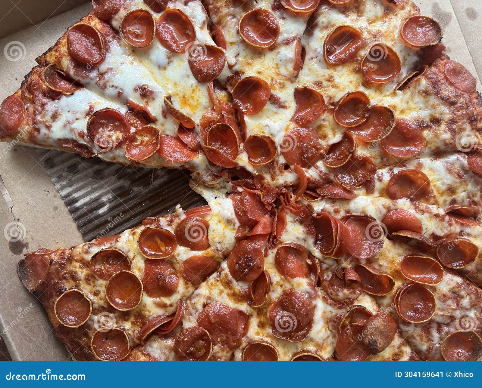 Missing Slice of Pizza from a Large Pepperoni Pizza in a Cardboard Box ...