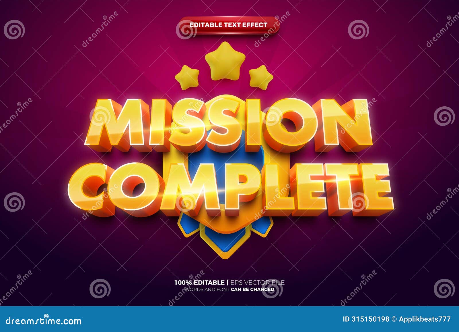 Mission Complete with Game Badge 3D Cartoon Editable Text Effect Stock ...