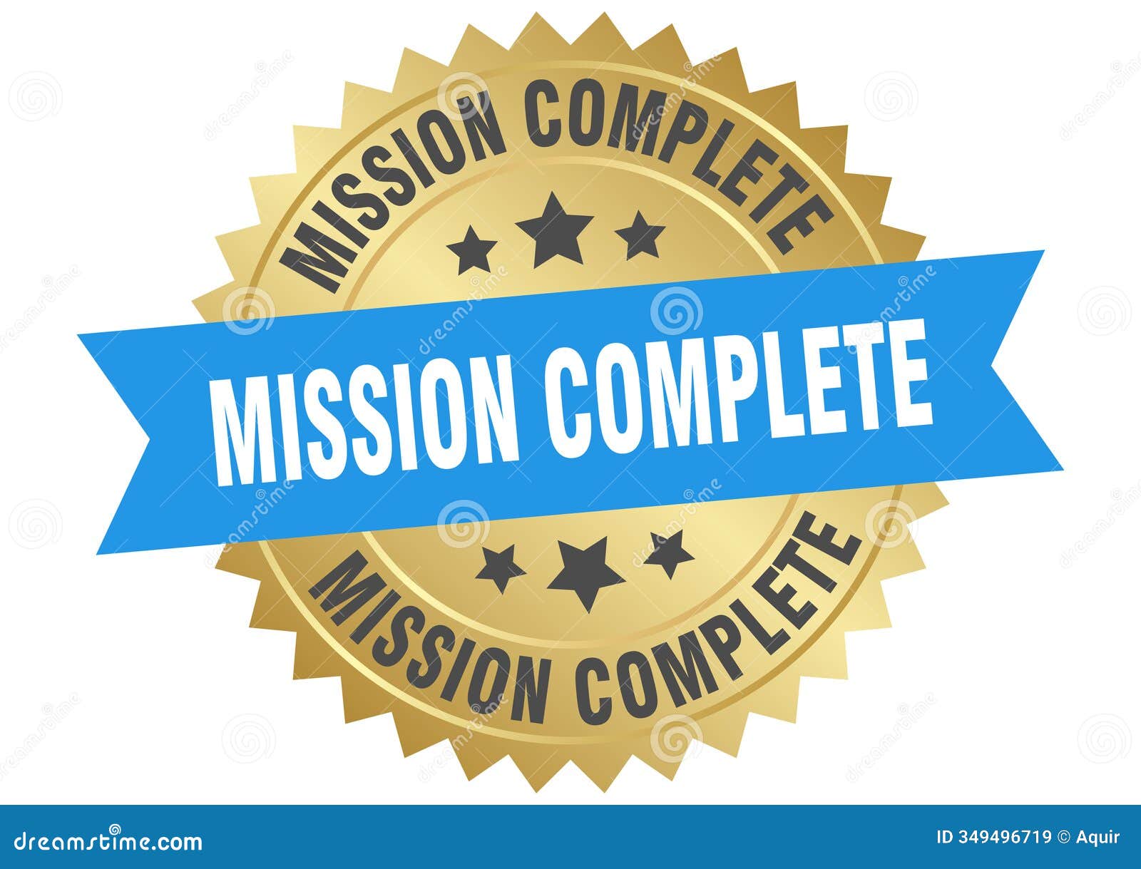 Mission Complete. Mission Complete Round Blue and Gold Label Isolated ...