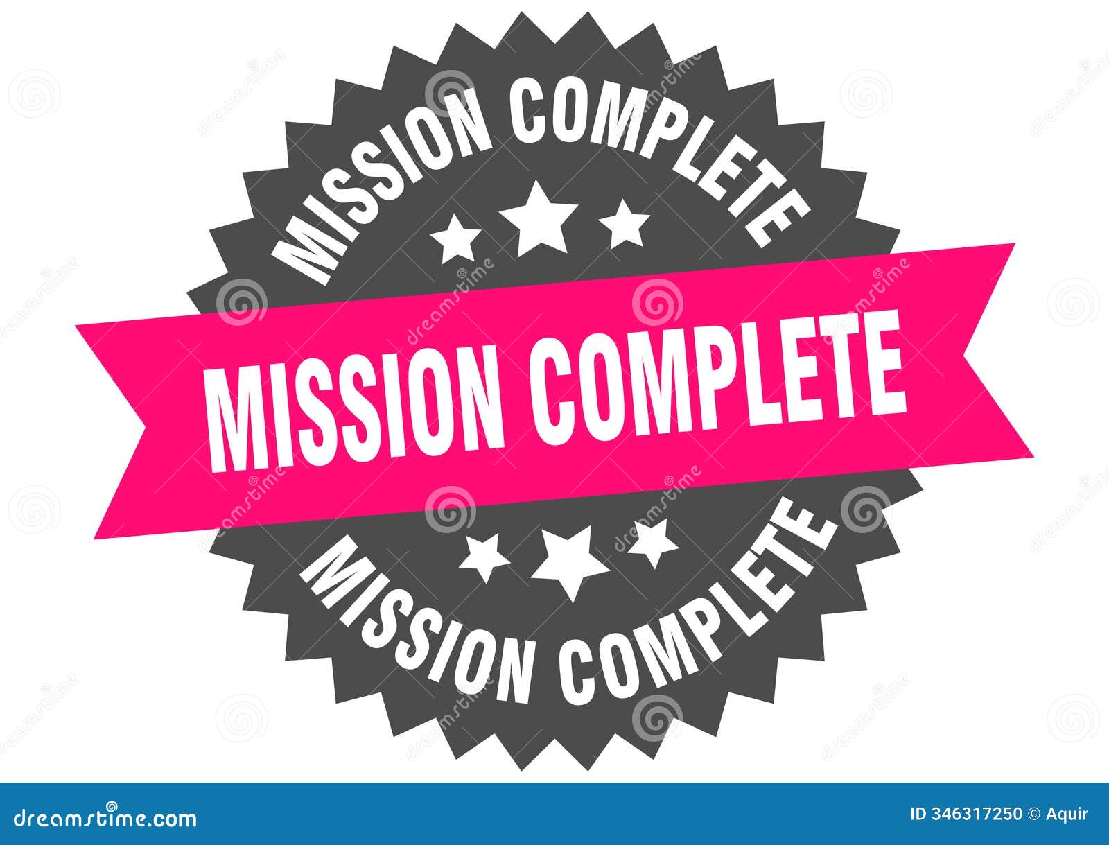 Mission Complete. Mission Complete Round Pink Label Isolated on ...