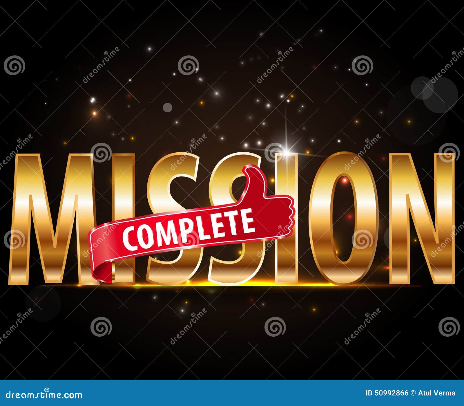 Mission Complete Text with Thumbs Up Design Stock Vector - Illustration ...