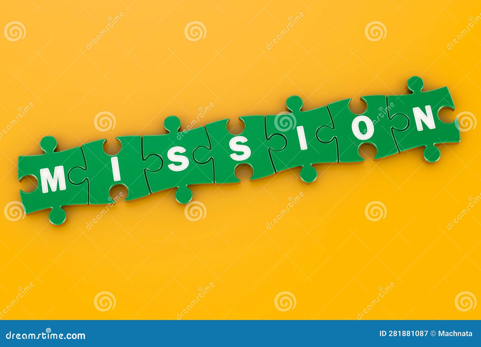 Mission Concept from Green Puzzles, 3D Rendering Stock Illustration ...