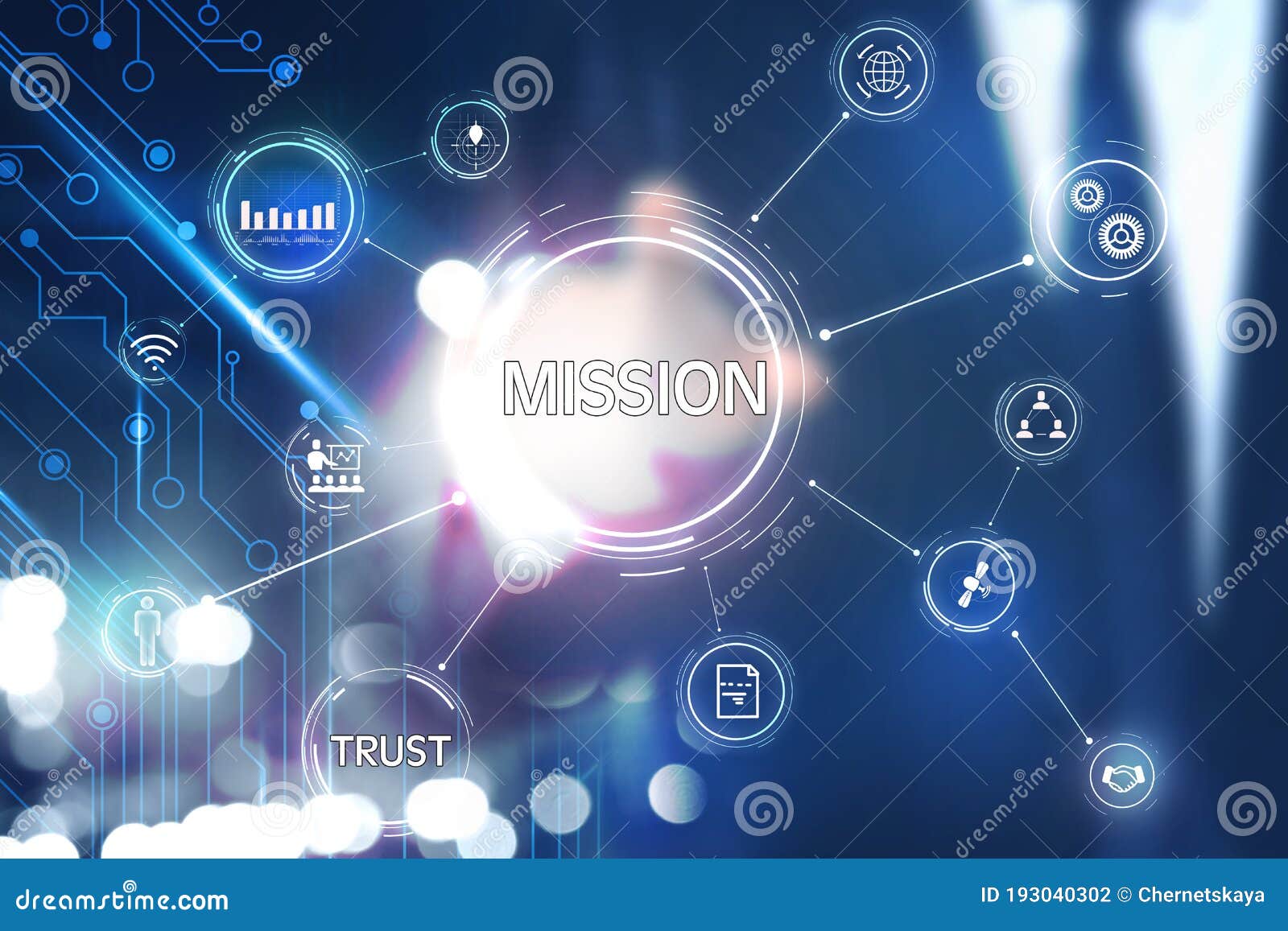 Mission Concept. Man Using Virtual Screen Stock Photo - Image of ...