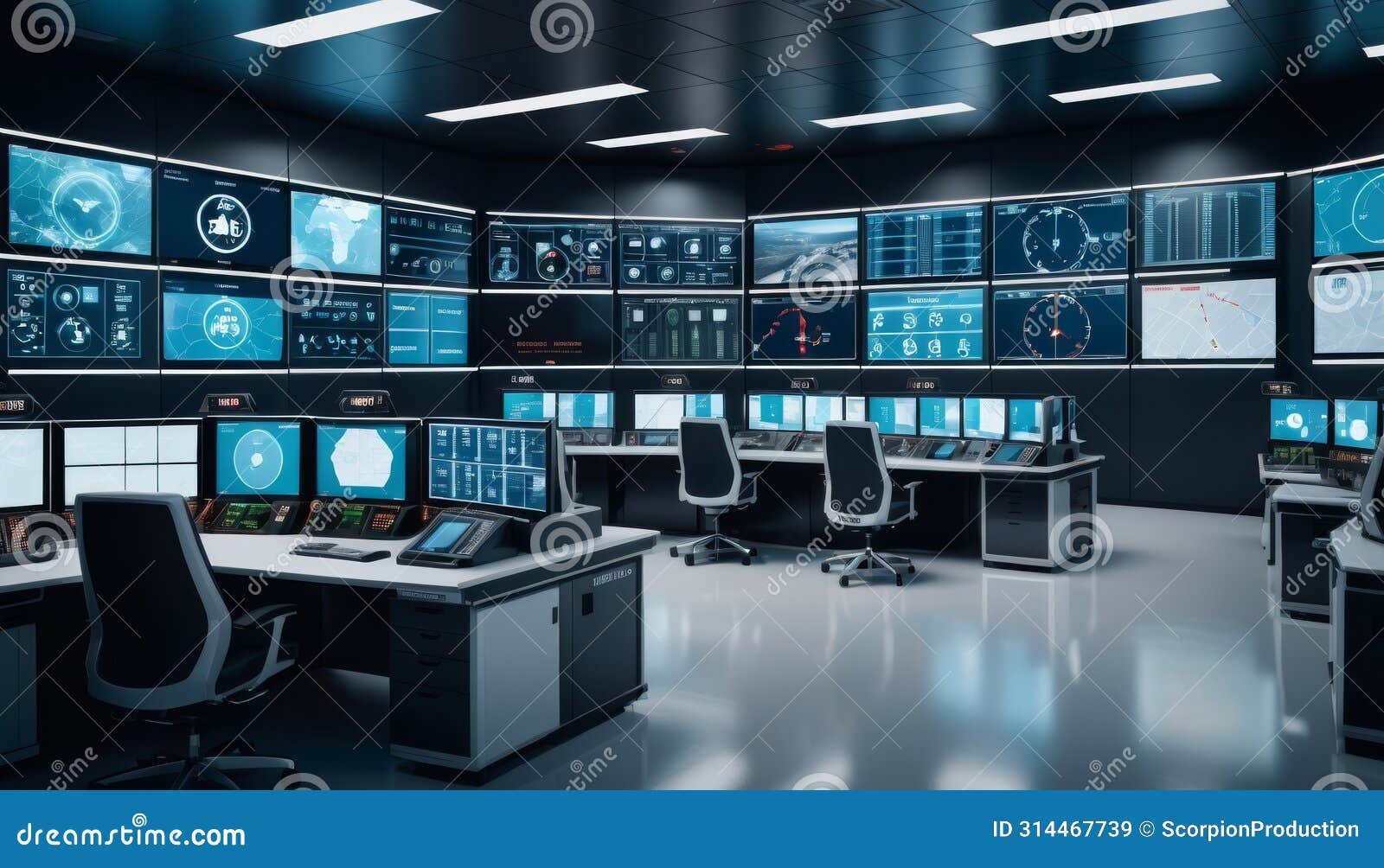Mission Control Center with Digital Displays Stock Image - Image of ...