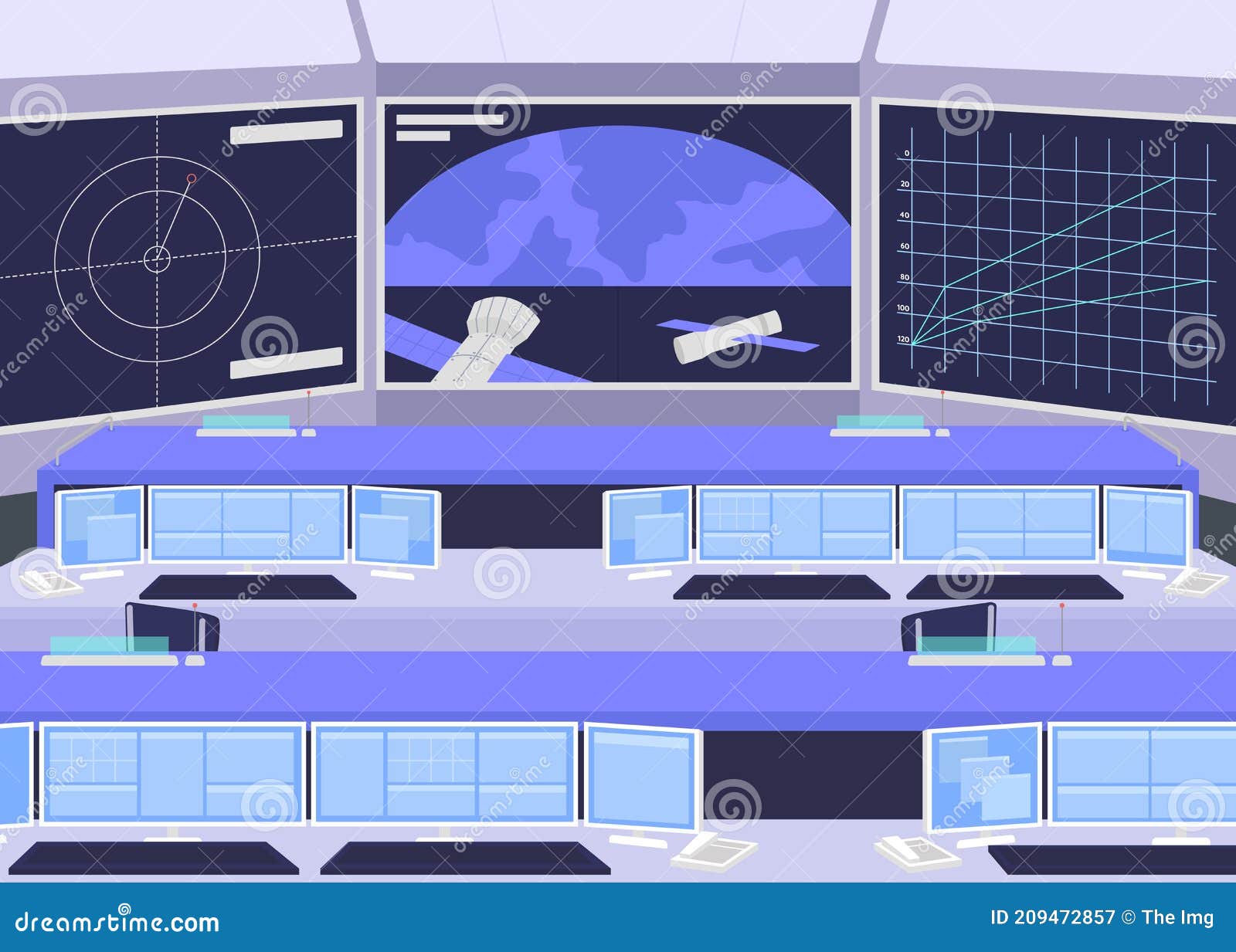 Mission Control Center Flat Color Vector Illustration Stock Vector ...