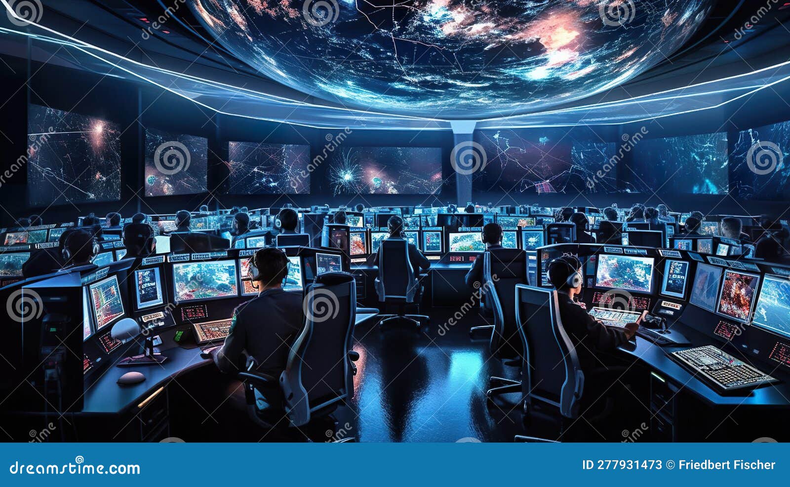 A Mission Control Room Full of Computer Monitors and People Watching ...