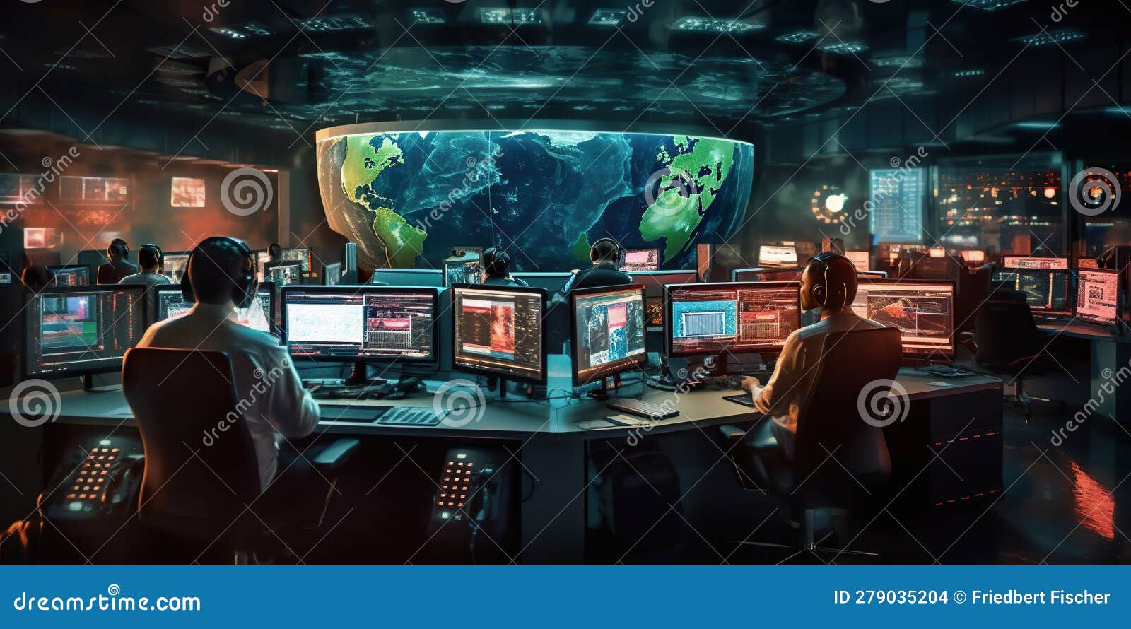 A Mission Control Room Full of Computer Monitors and People Watching ...