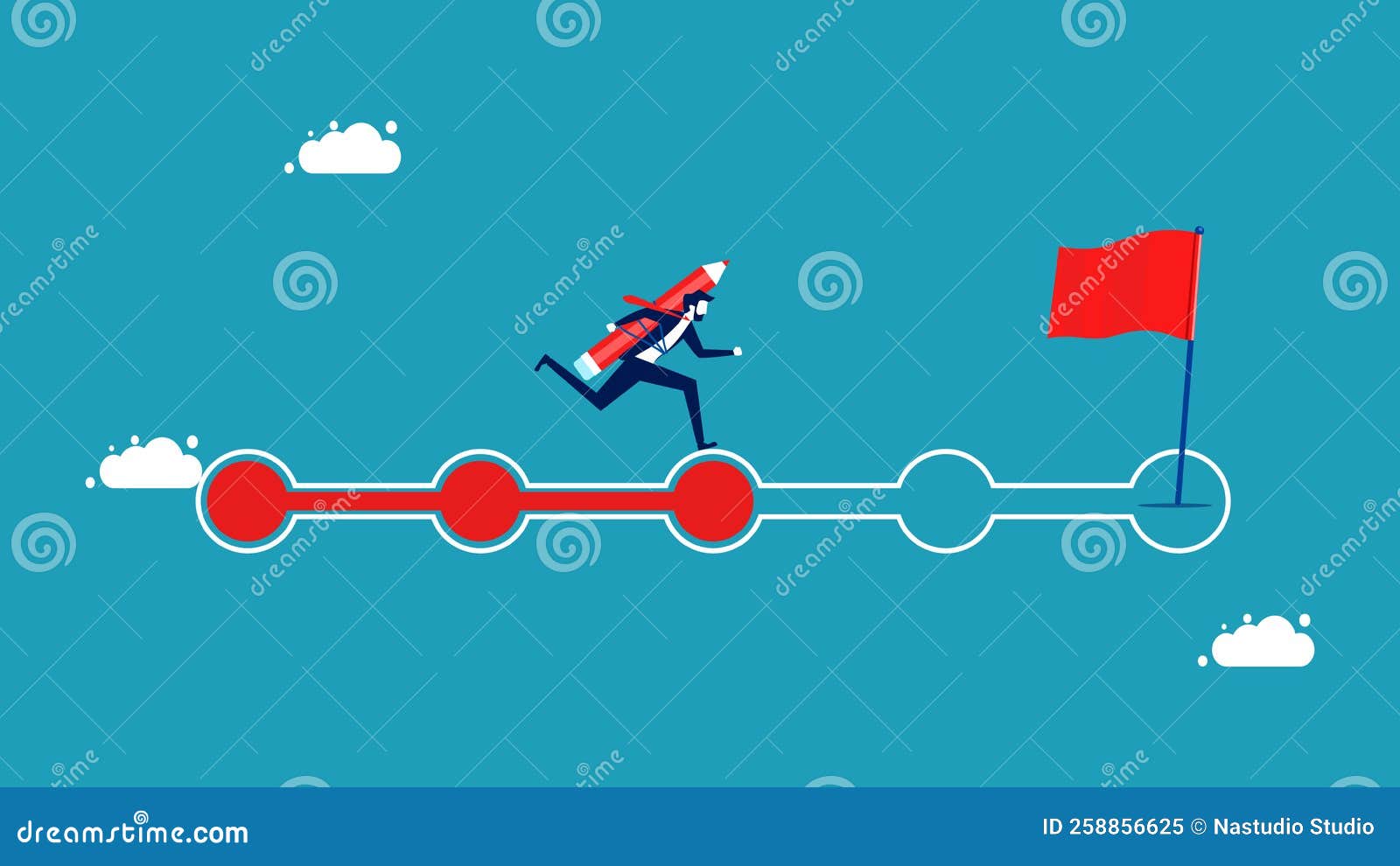 Mission and Progress of Development. a Businessman with a Pencil ...