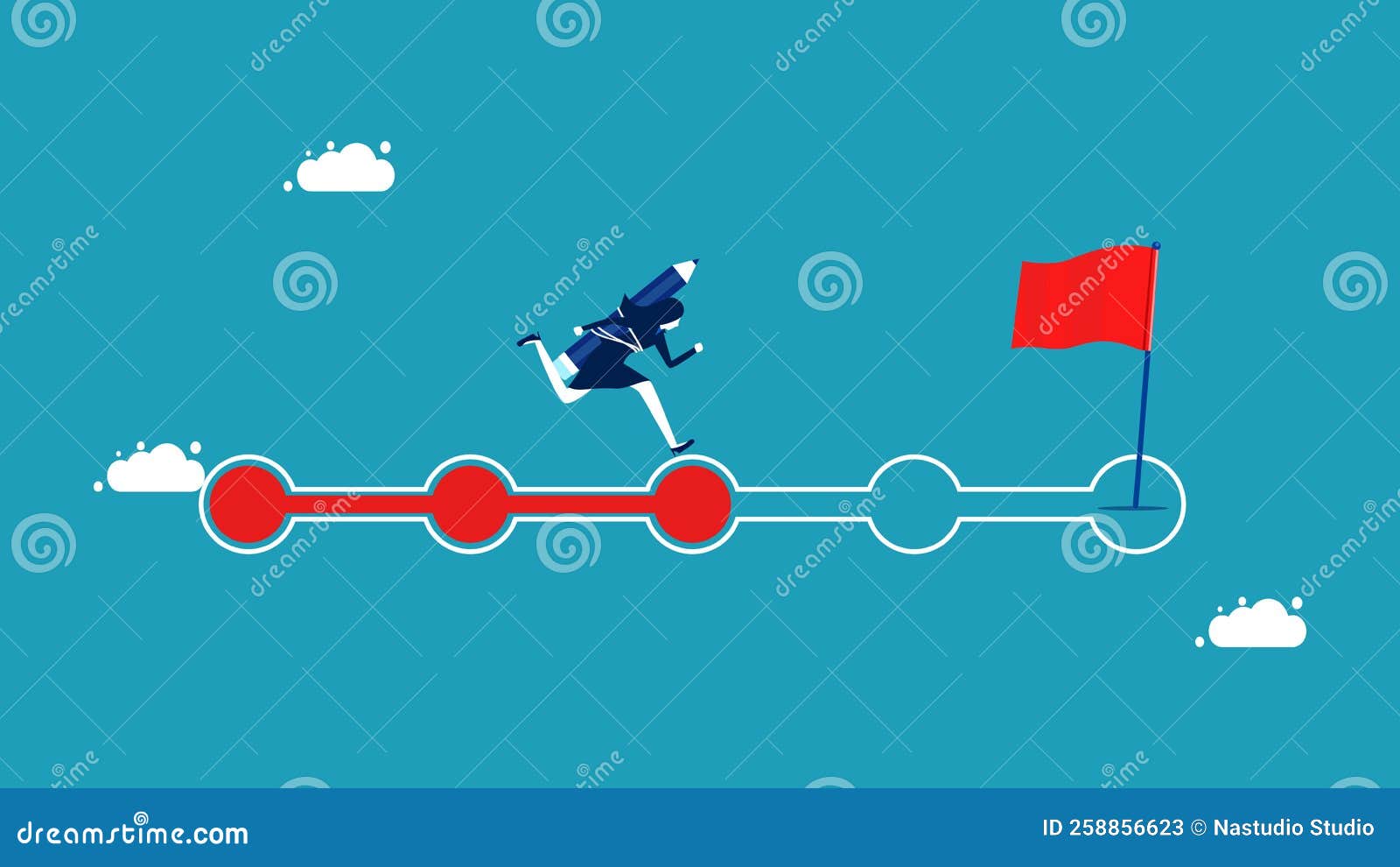 Mission and Progress of Development. a Businesswoman with a Pencil ...