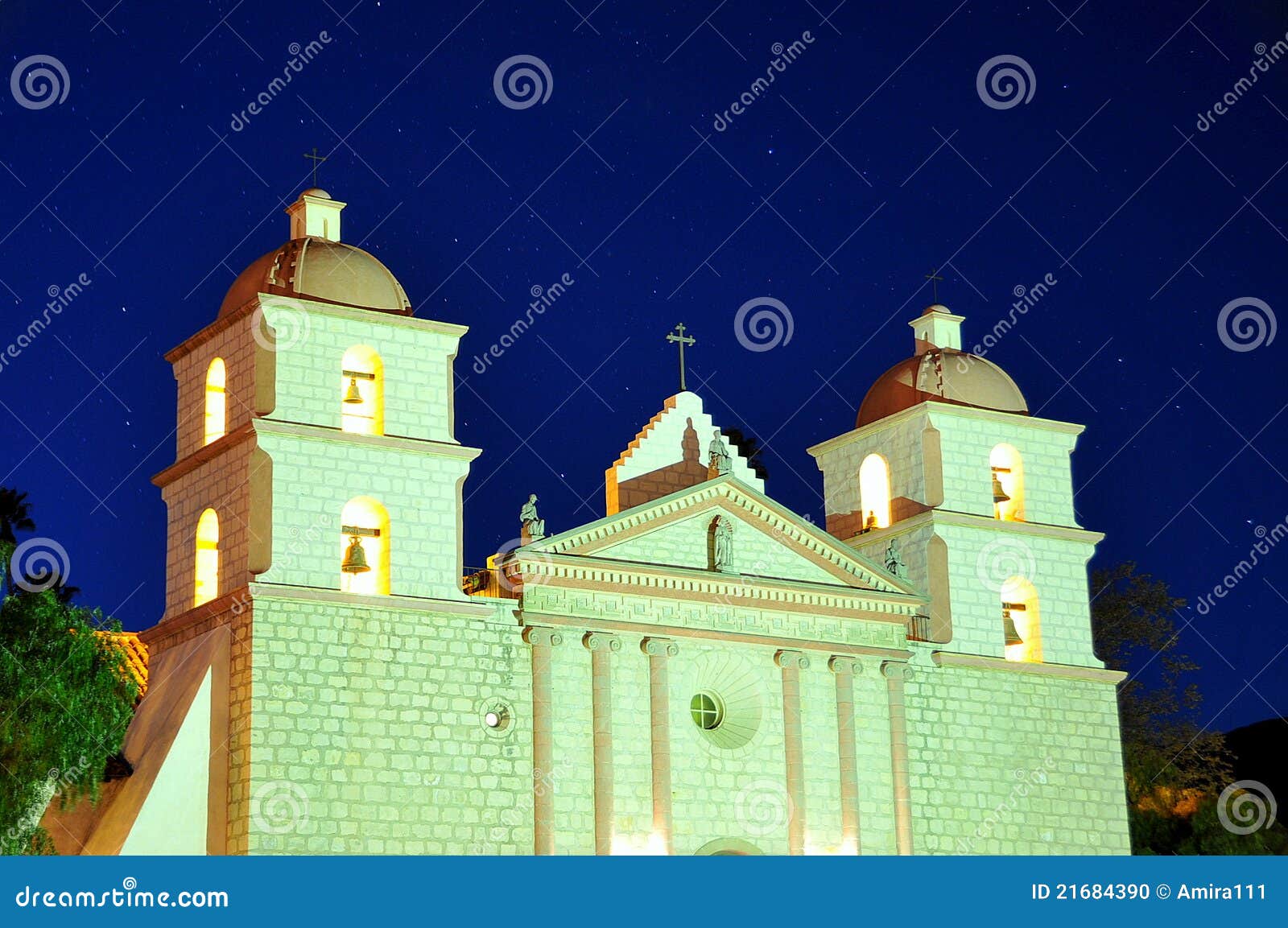 Mission Santa Barbara at Night Stock Photo - Image of glow, mission ...