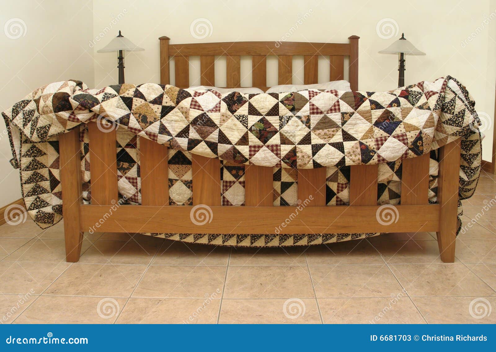 Mission-style Bed with Handmade Quilt Stock Image - Image of handmade ...