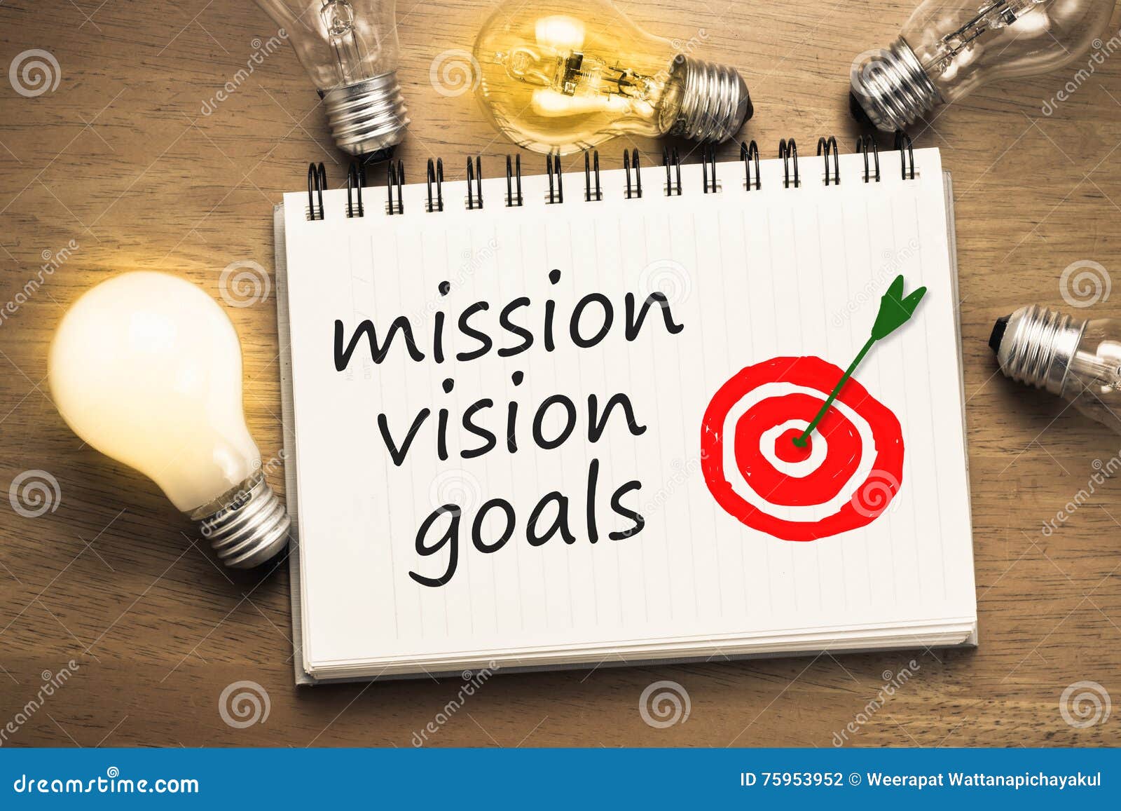 Mission Vision Goals stock photo. Image of bulb, inspire - 75953952