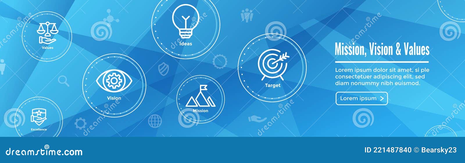 Mission Vision Values Icon Set and Web Header Banner Stock Vector ...