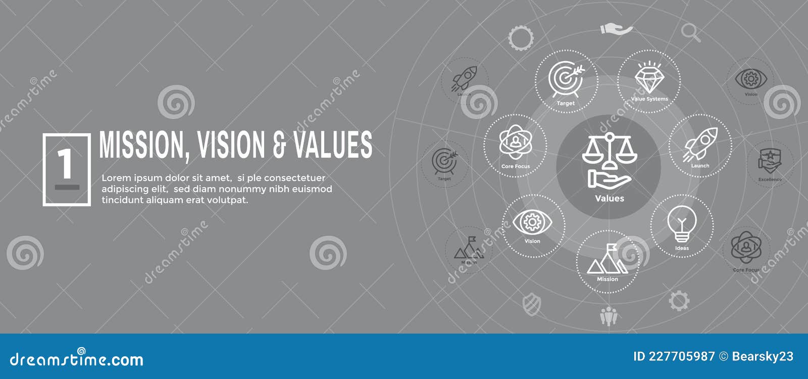 Mission Vision Values Icon Set and Web Header Banner Stock Vector ...