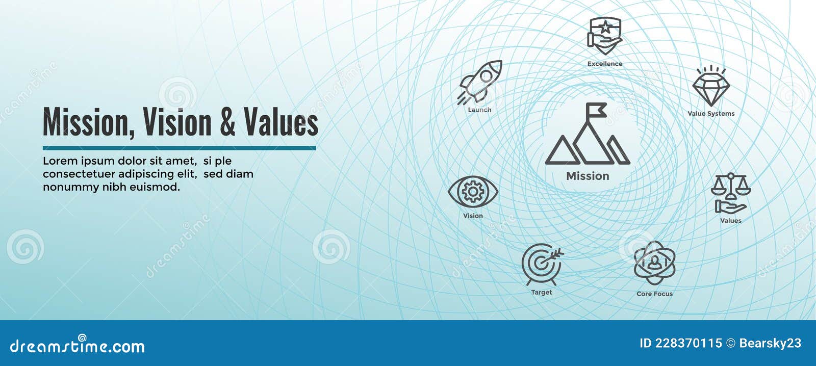 Mission Vision Values Icon Set and Web Header Banner Stock Vector ...