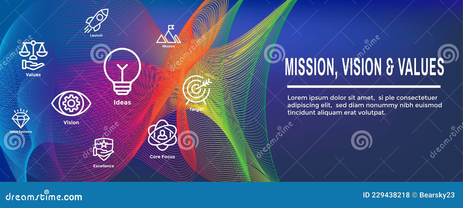 Mission Vision Values Icon Set and Web Header Banner Stock Vector ...
