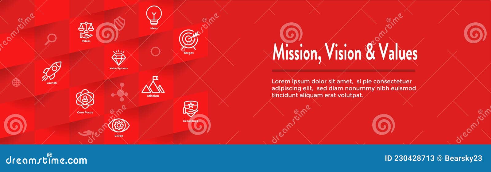 Mission Vision Values Icon Set and Web Header Banner Stock Vector ...