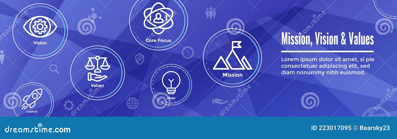 Mission Vision Werte Symbolsatz Und Web Header Banner Vektor Abbildung ...