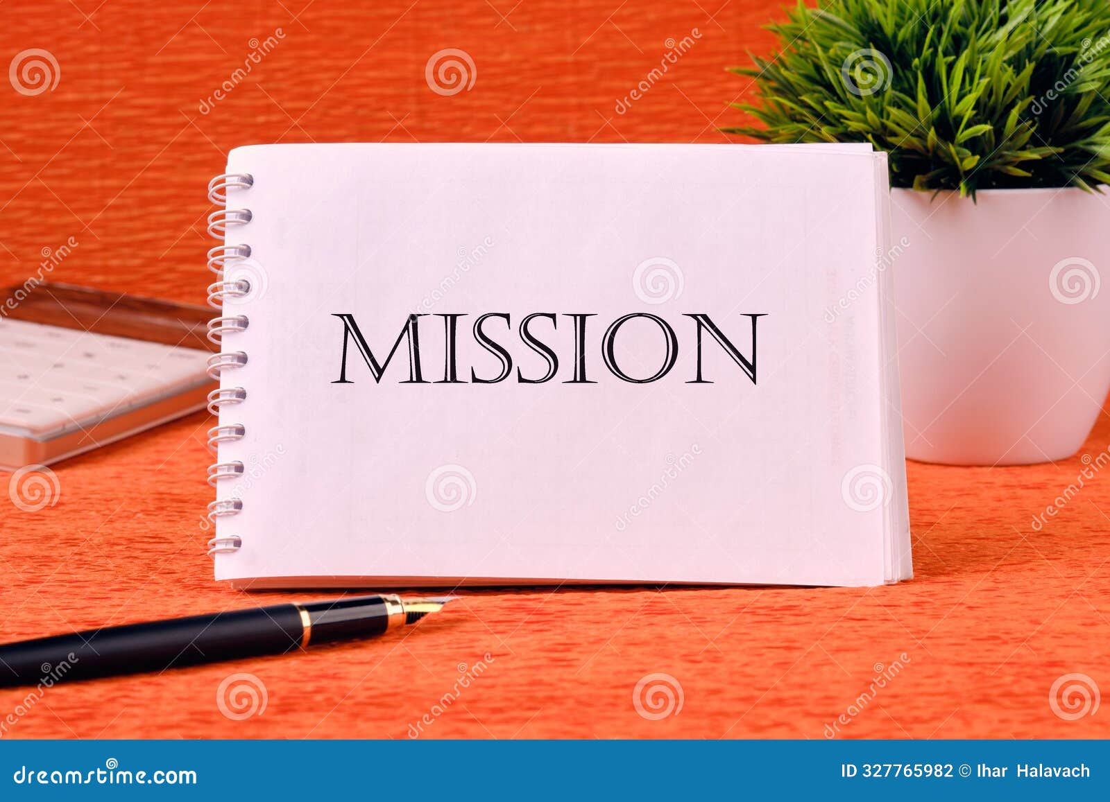 Mission Word on a White Notebook on an Orange Background, Business ...