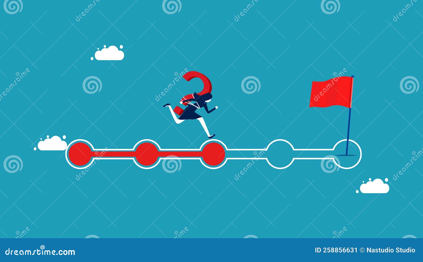 Missions and Progress in Solving Problems. Businesswoman with Question ...