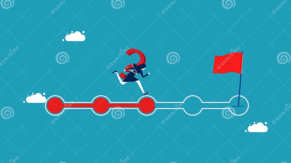 Missions and Progress in Solving Problems. Businesswoman with Question ...