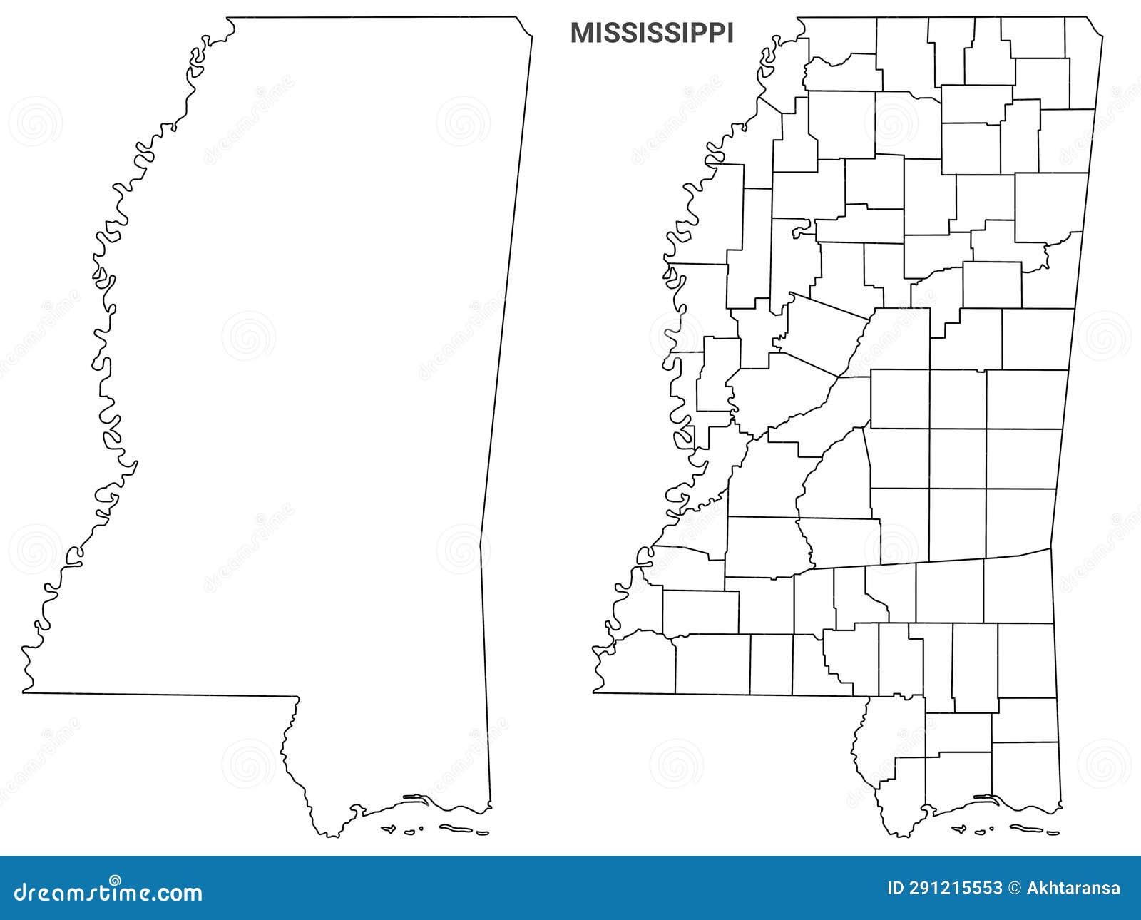 Mississippi Counties Outline Map Set - Illustration Version Stock ...