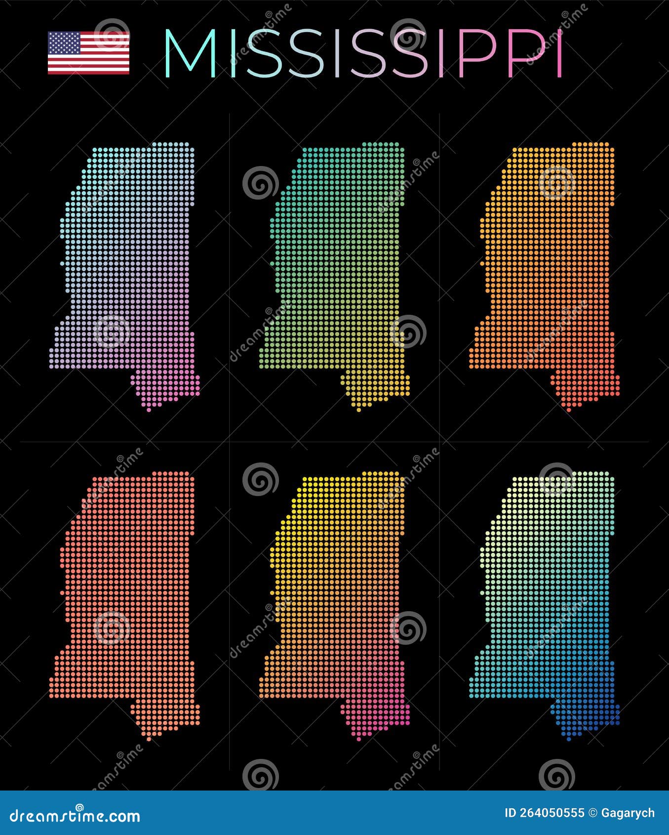 Mississippi Dotted Map Set. Stock Vector - Illustration of land, circle ...