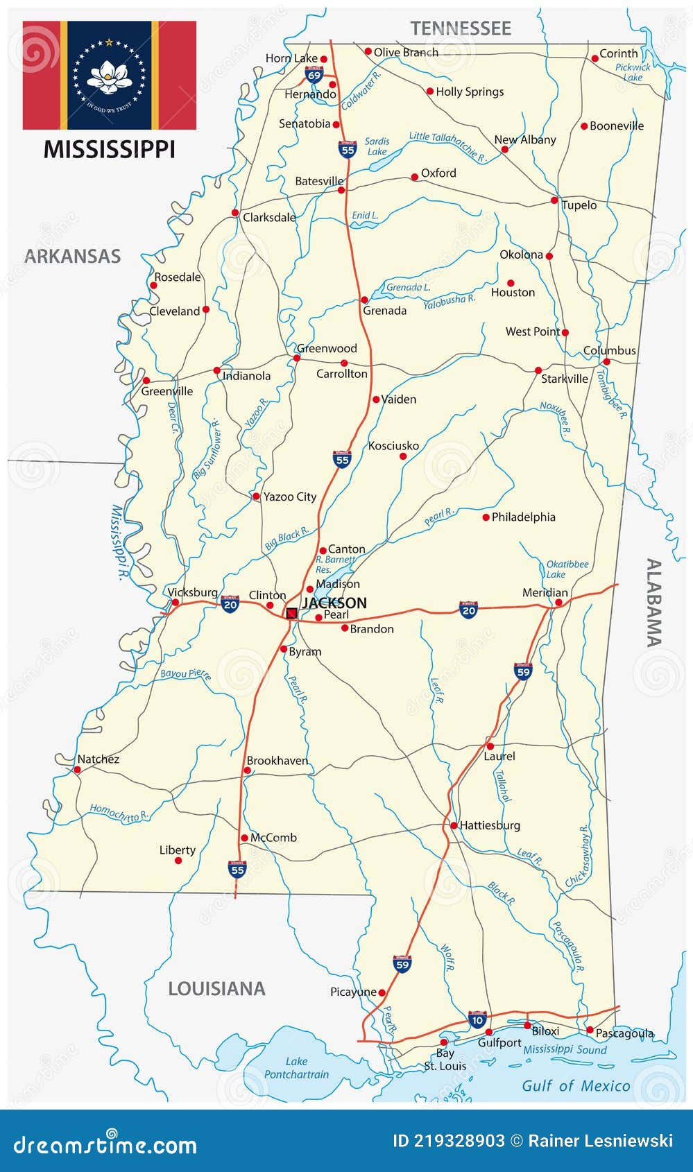Mississippi Road And Highway Map. Vector Illustration | CartoonDealer ...