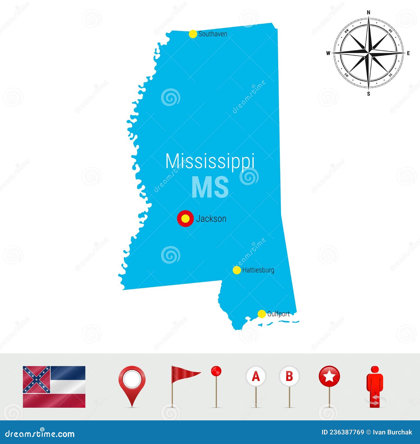 Mississippi Vector Map Isolated On White Background. Detailed ...