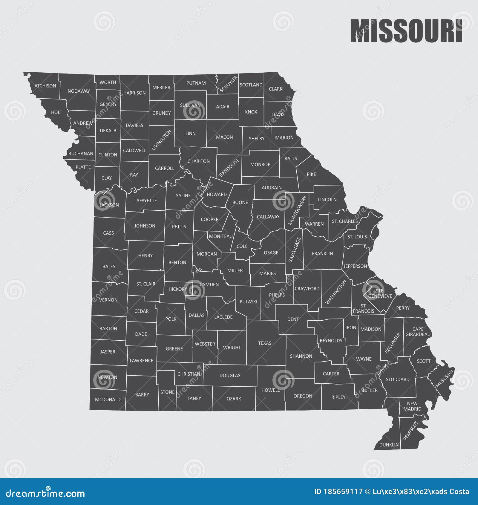 Missouri County Map stock illustration. Illustration of design - 185659117