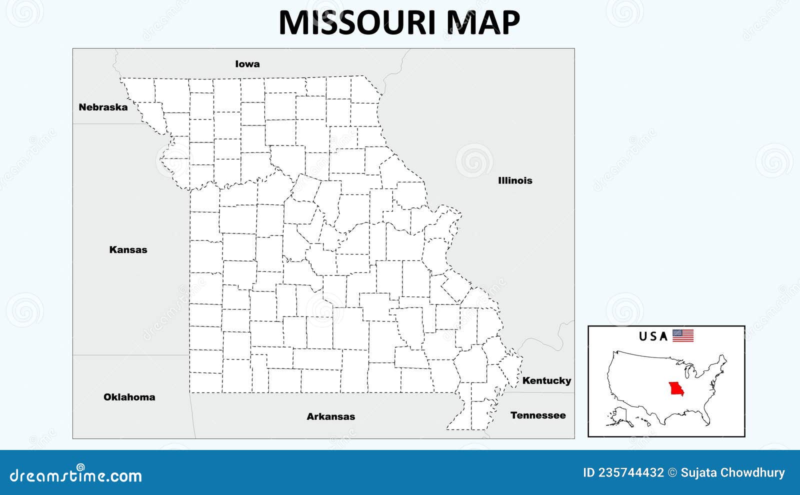 Missouri Map. Political Map of Missouri with Boundaries in Outline ...