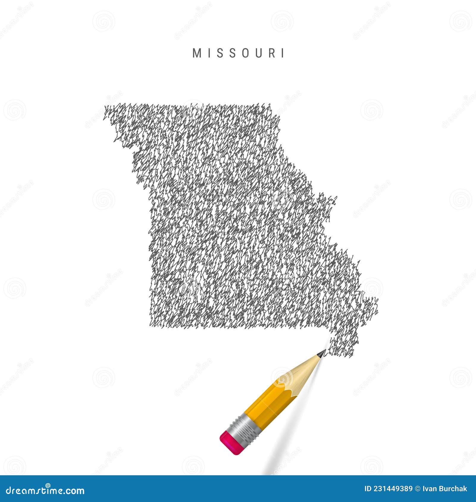 Missouri Sketch Scribble Map Isolated On White Background Hand Drawn