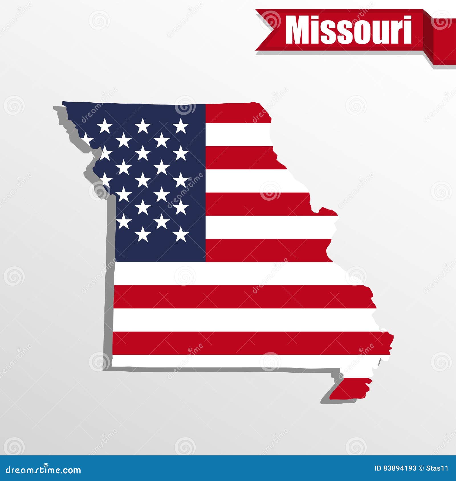 Missouri State Map with US Flag Inside and Ribbon Stock Illustration ...