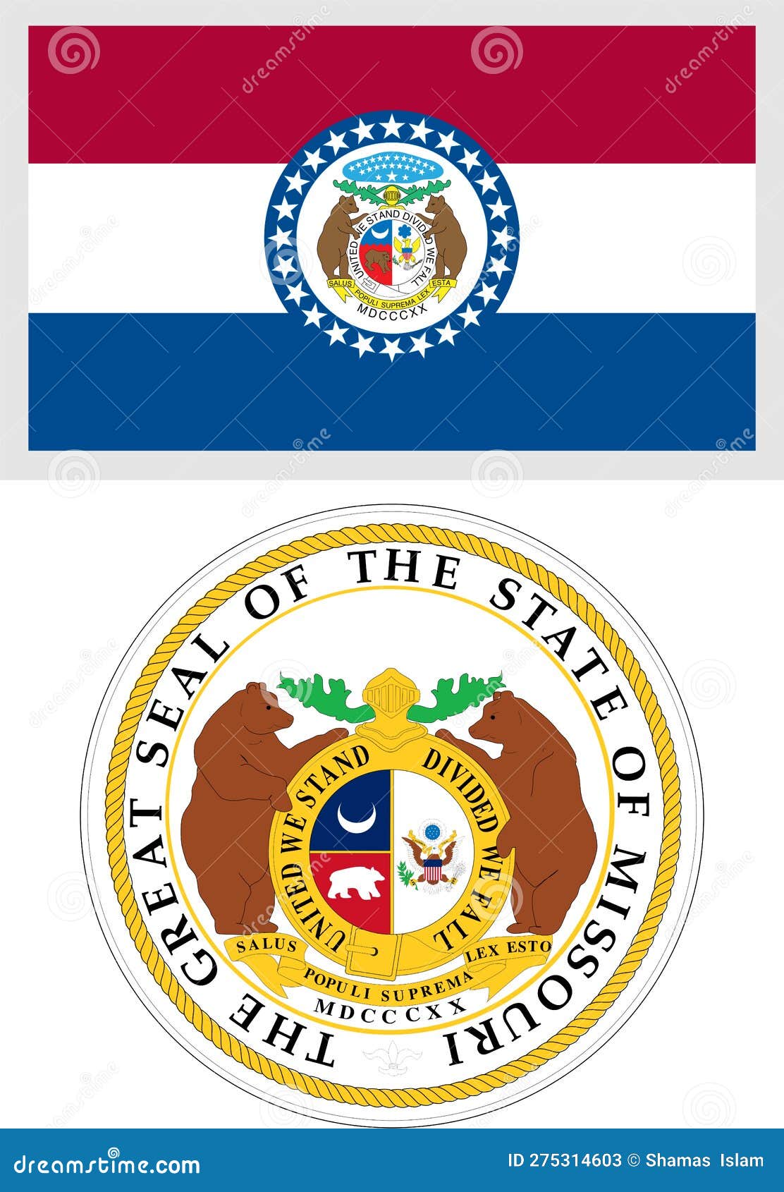 Missouri US State Flag and Coat of Arm Design Illustration Vector Stock ...