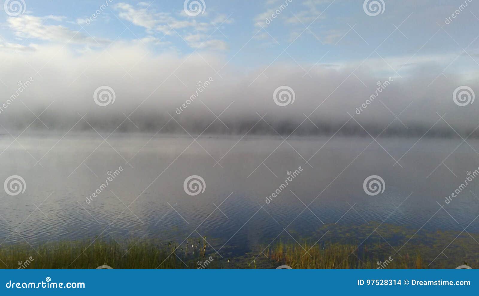 A mist above the lake. stock photo. Image of outdoors - 97528314