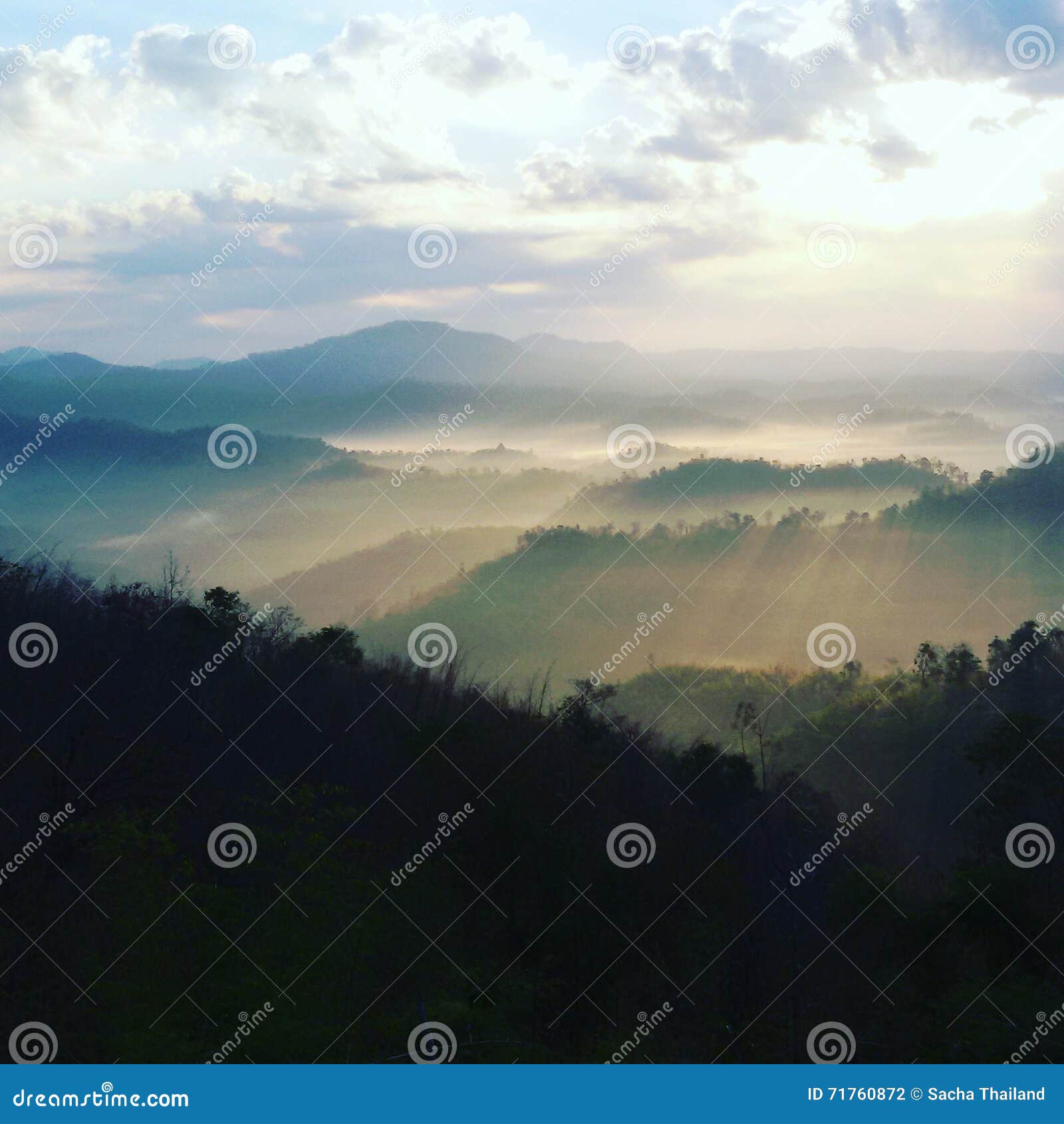 Mist stock photo. Image of mountain, sunshine, bluesky - 71760872