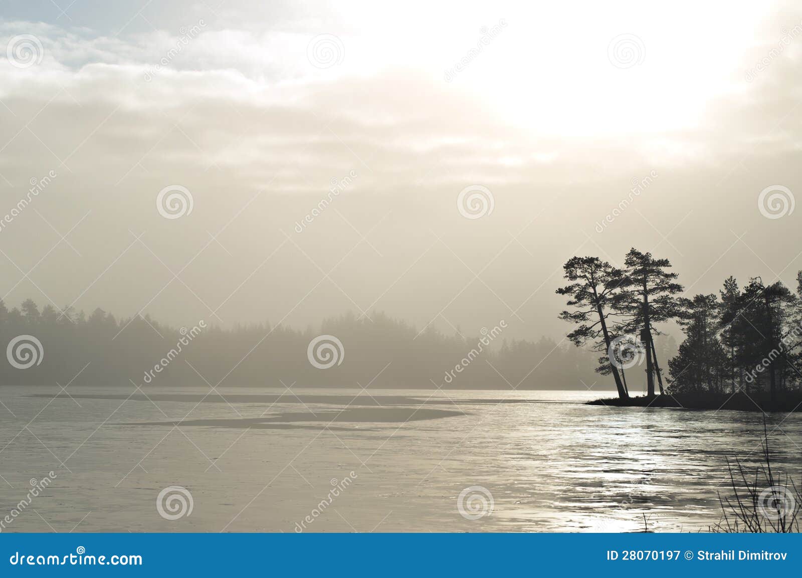 Mist Over Frozen Lake, Captured in Finland. Stock Image - Image of ...