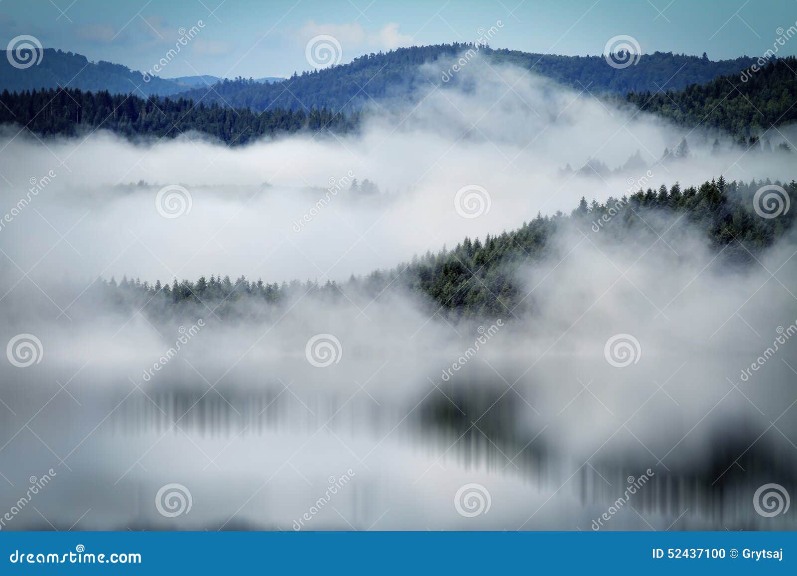 Mist over the lake stock photo. Image of spring, trees - 52437100
