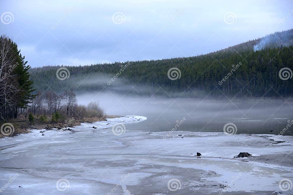 Mist Over the River, Drifting Ice Stock Image - Image of fantasy ...