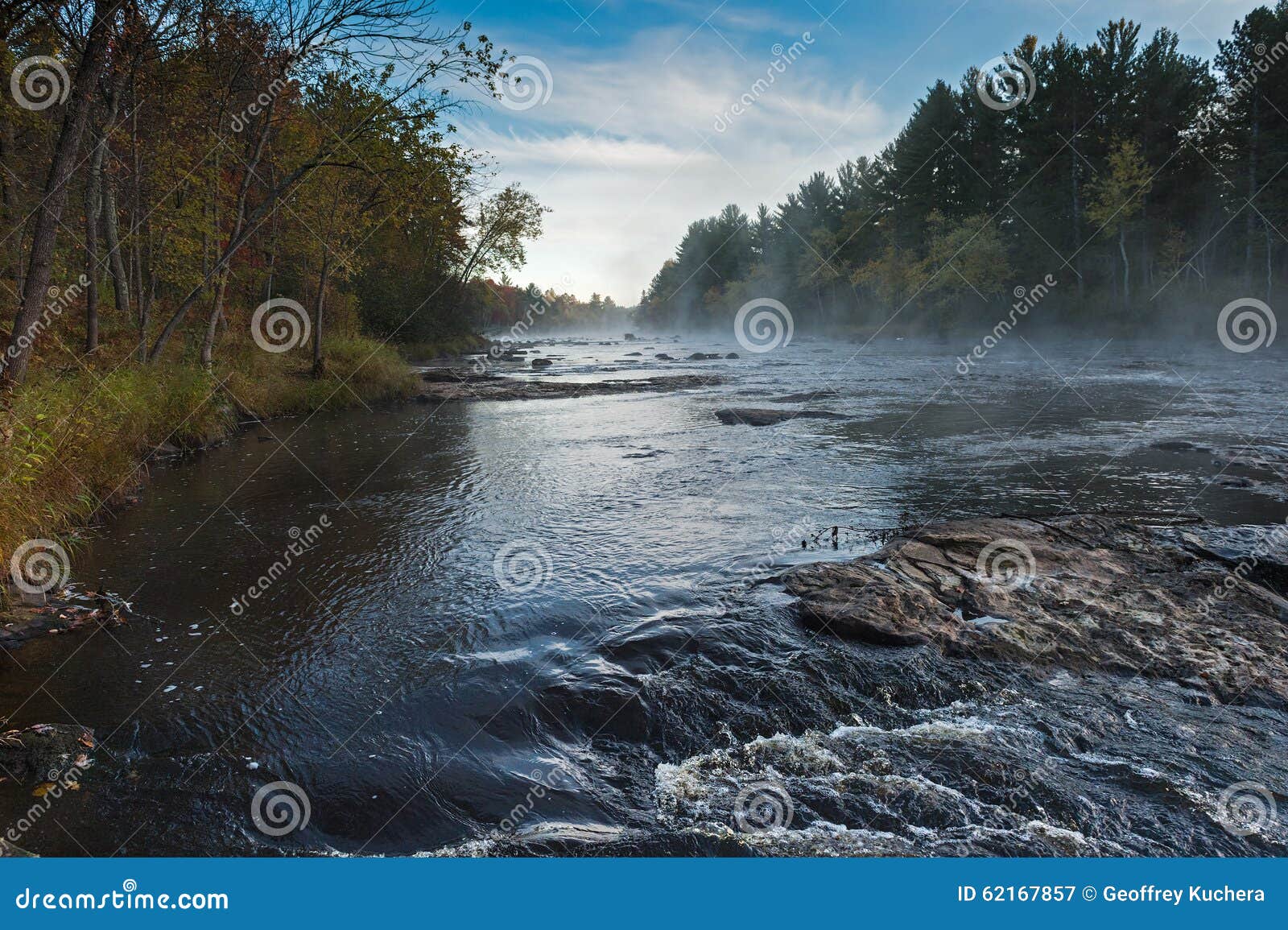 Mist Rises Over River on Autumn Morning Stock Image - Image of natural ...